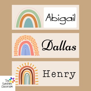 Earthy Boho Rainbow Student Desk Plates | Classroom Name | Decor ...