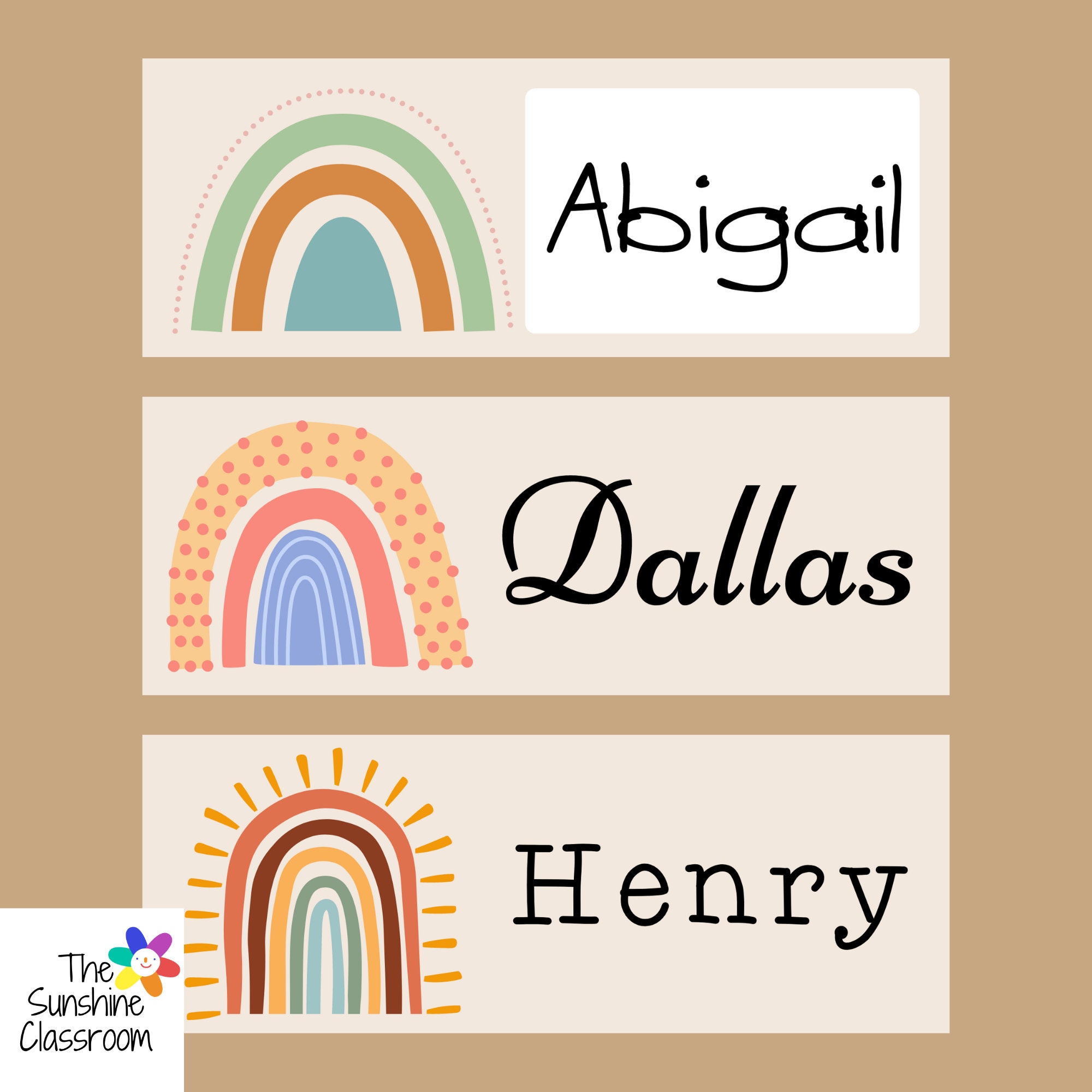 Earthy Boho Rainbow Student Desk Plates | Classroom Name | Decor ...