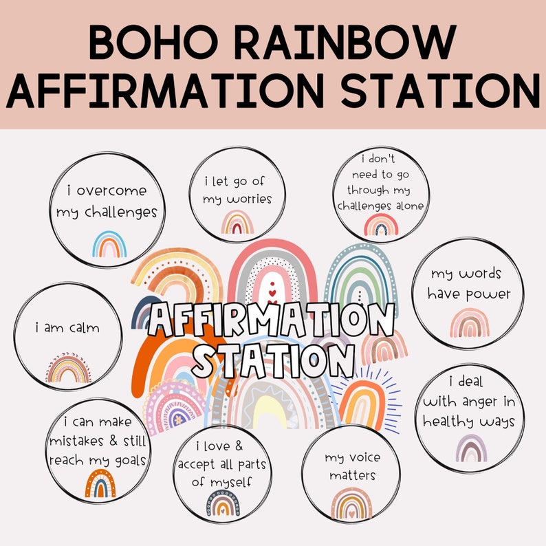 Boho Rainbow Character Traits Affirmation Station Editable Classroom ...