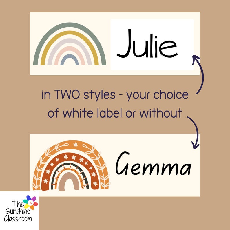 Earthy Boho Rainbow Student Desk Plates Classroom Name Decor Bright ...
