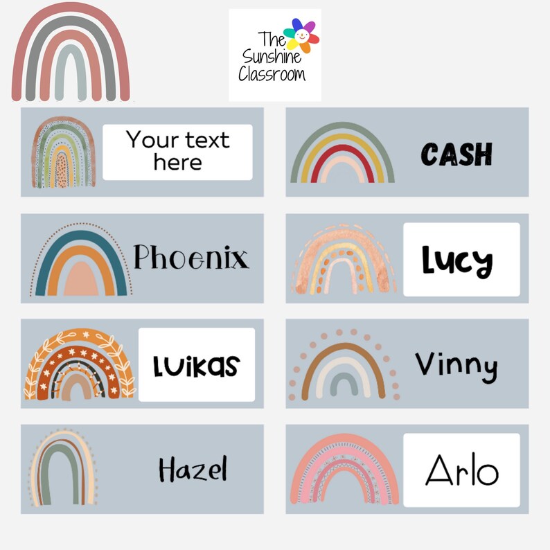 Earthy Boho Rainbow Student Desk Plates Classroom Name Decor Plates ...