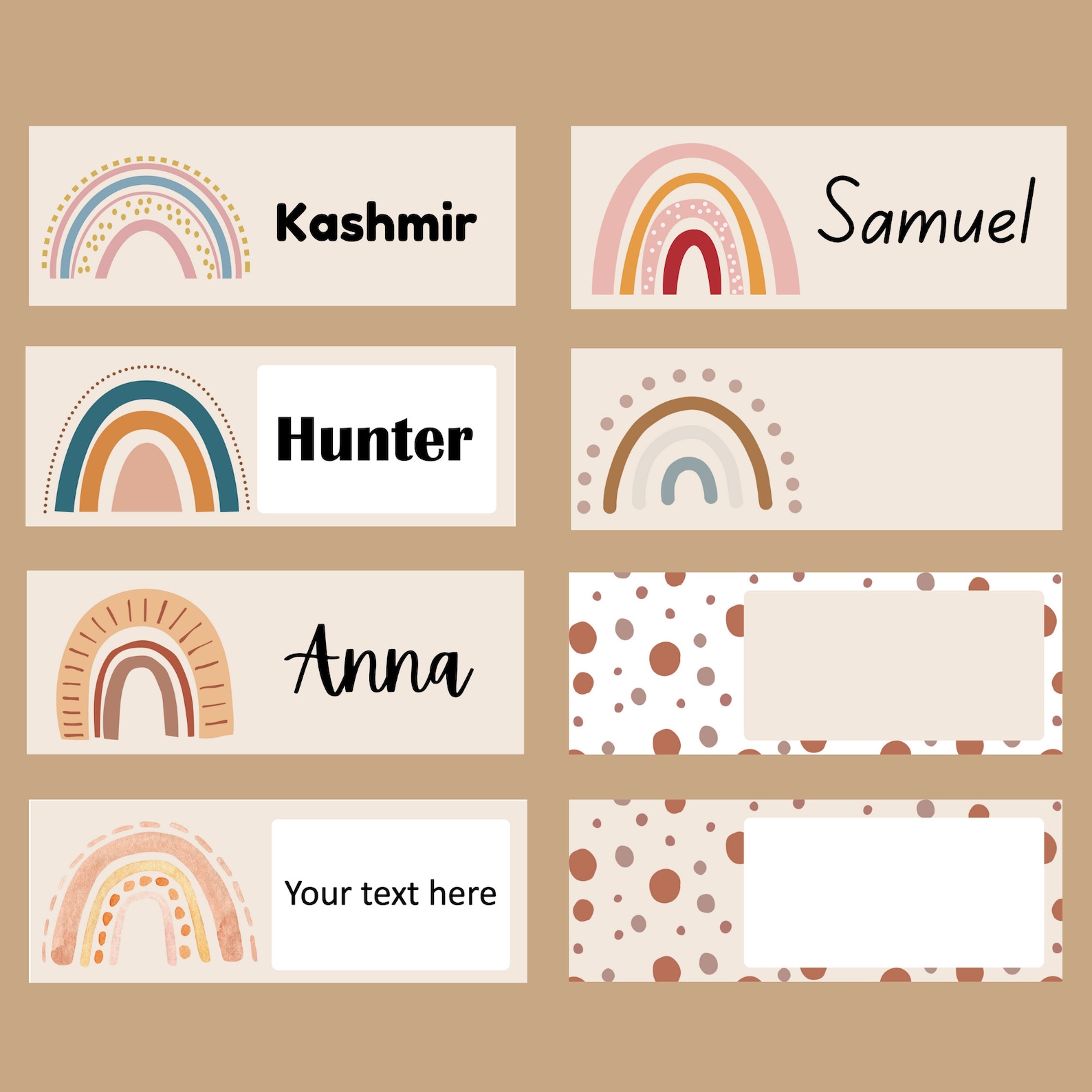 Earthy Boho Rainbow Student Desk Plates | Classroom Name | Decor ...