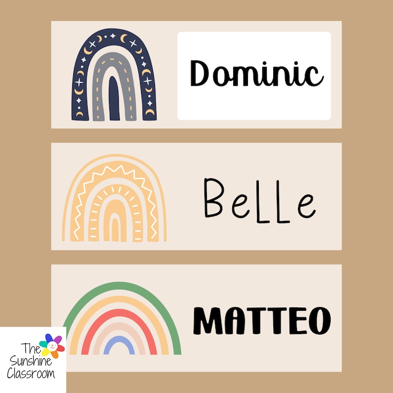 Earthy Boho Rainbow Student Desk Plates | Classroom Name | Decor ...