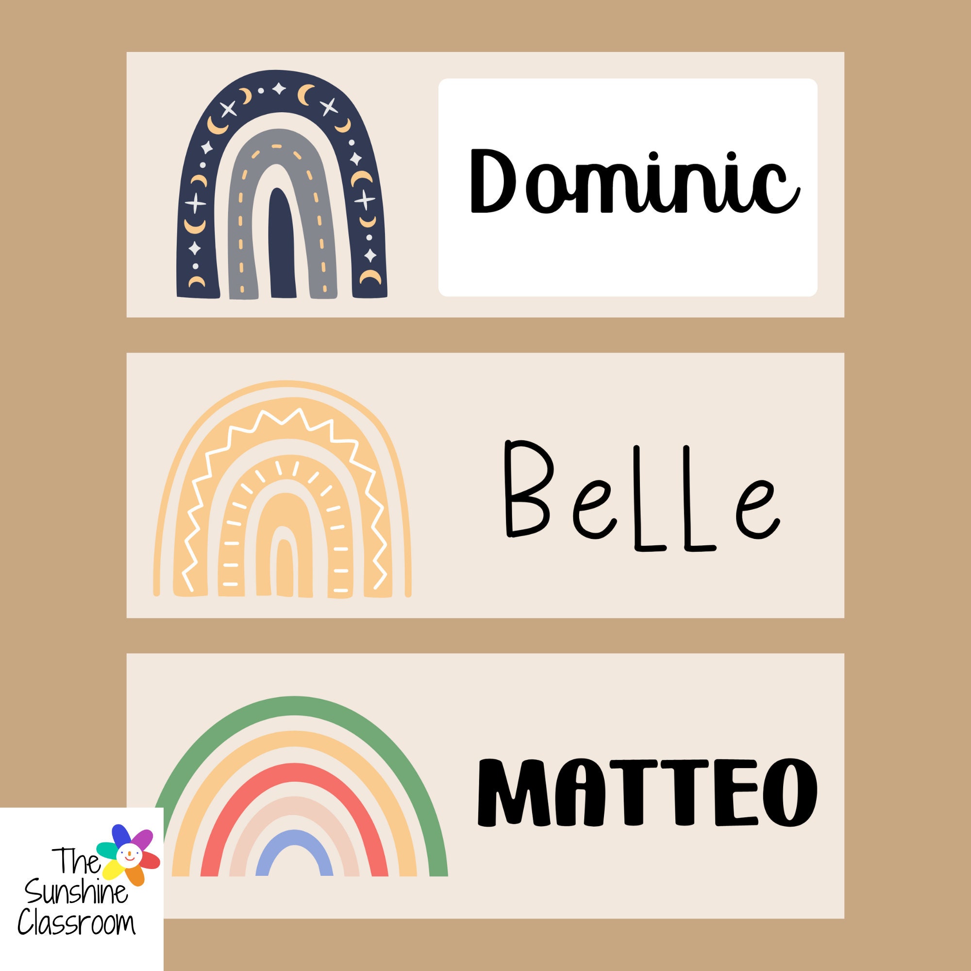 Earthy Boho Rainbow Student Desk Plates | Classroom Name | Decor ...