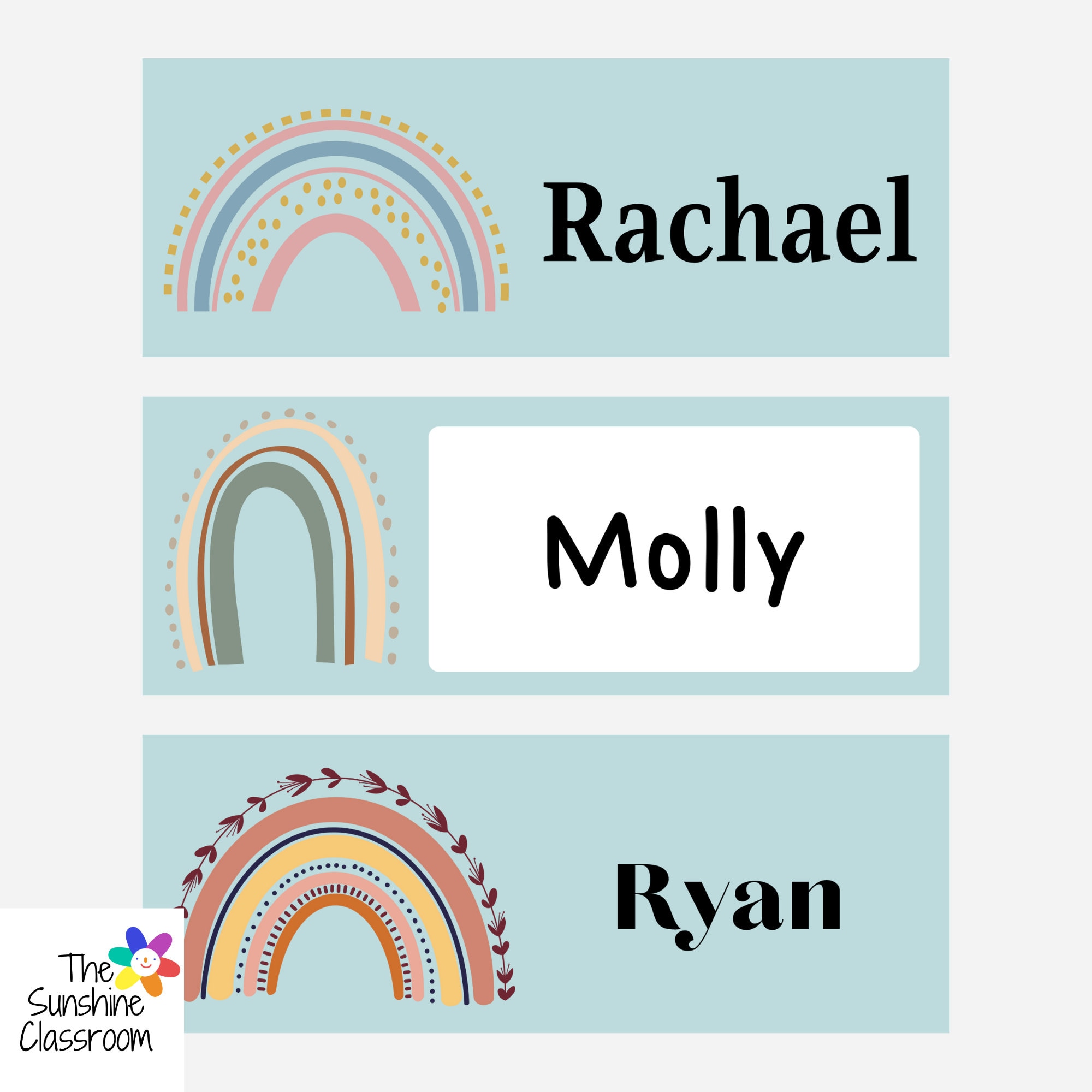 Earthy Boho Rainbow Student Desk Plates | Classroom Name | Decor ...