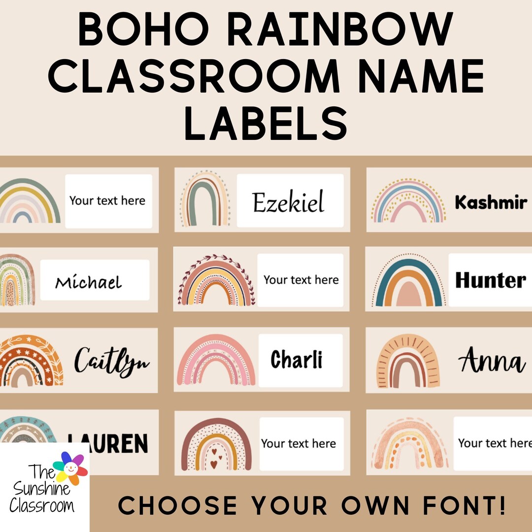 Earthy Boho Rainbow Student Desk Plates | Classroom Name | Decor ...