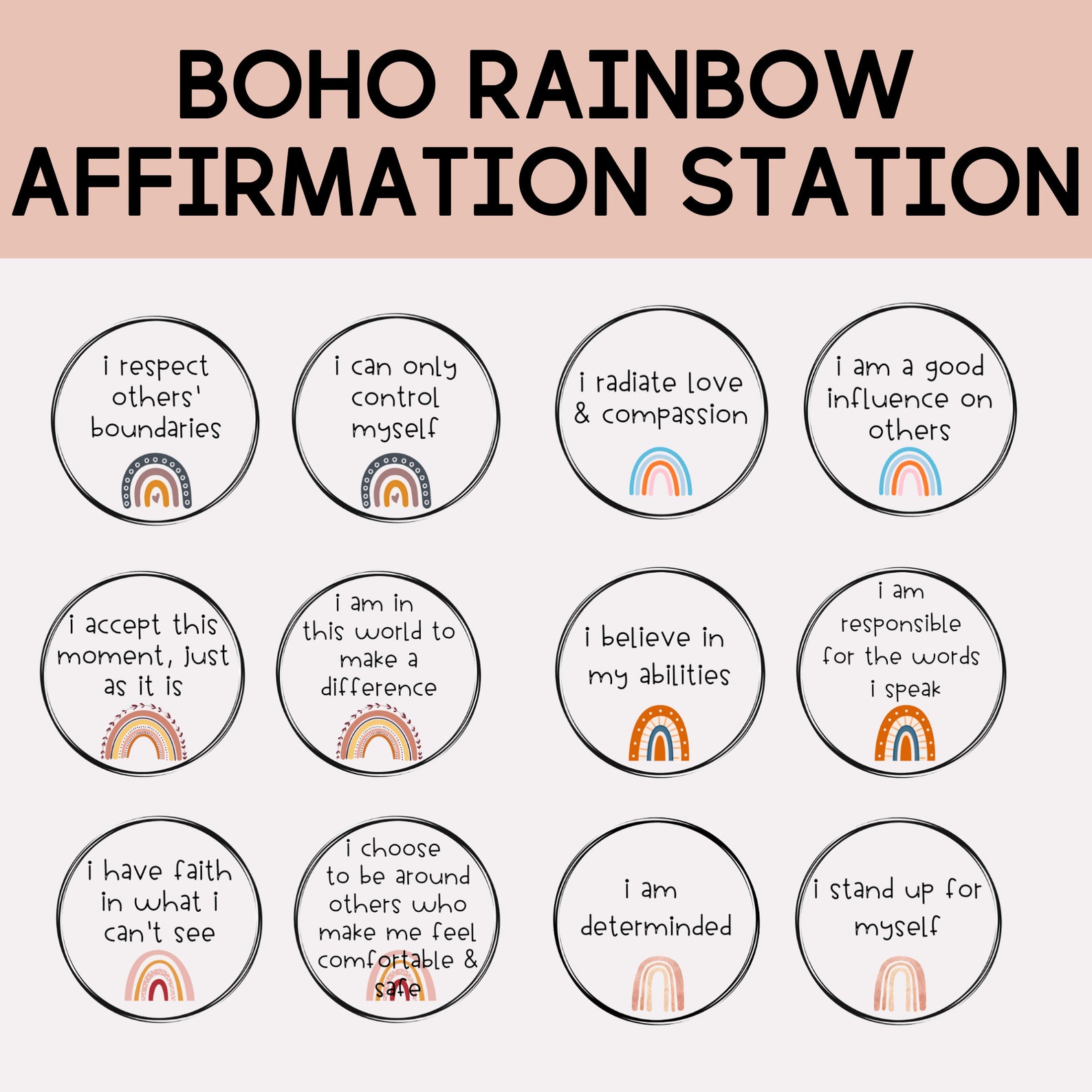 Boho Rainbow Character Traits Affirmation Station Editable Classroom ...