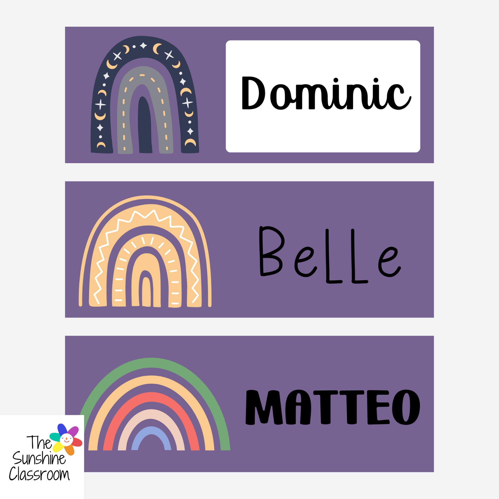 Earthy Boho Rainbow Student Desk Plates | Classroom Name | Decor ...