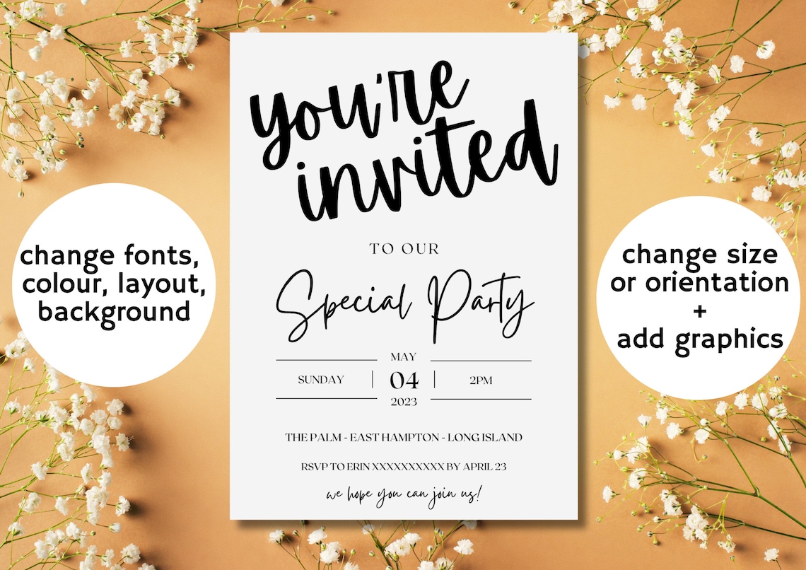 INVITATION CARD DESIGN Simple Elegant Editable Custom Template ...