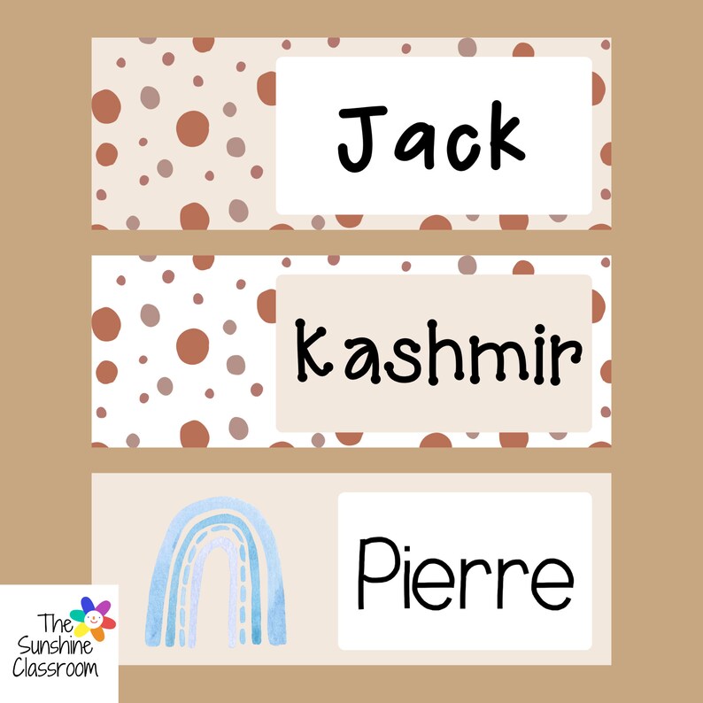 Earthy Boho Rainbow Student Desk Plates | Classroom Name | Decor ...