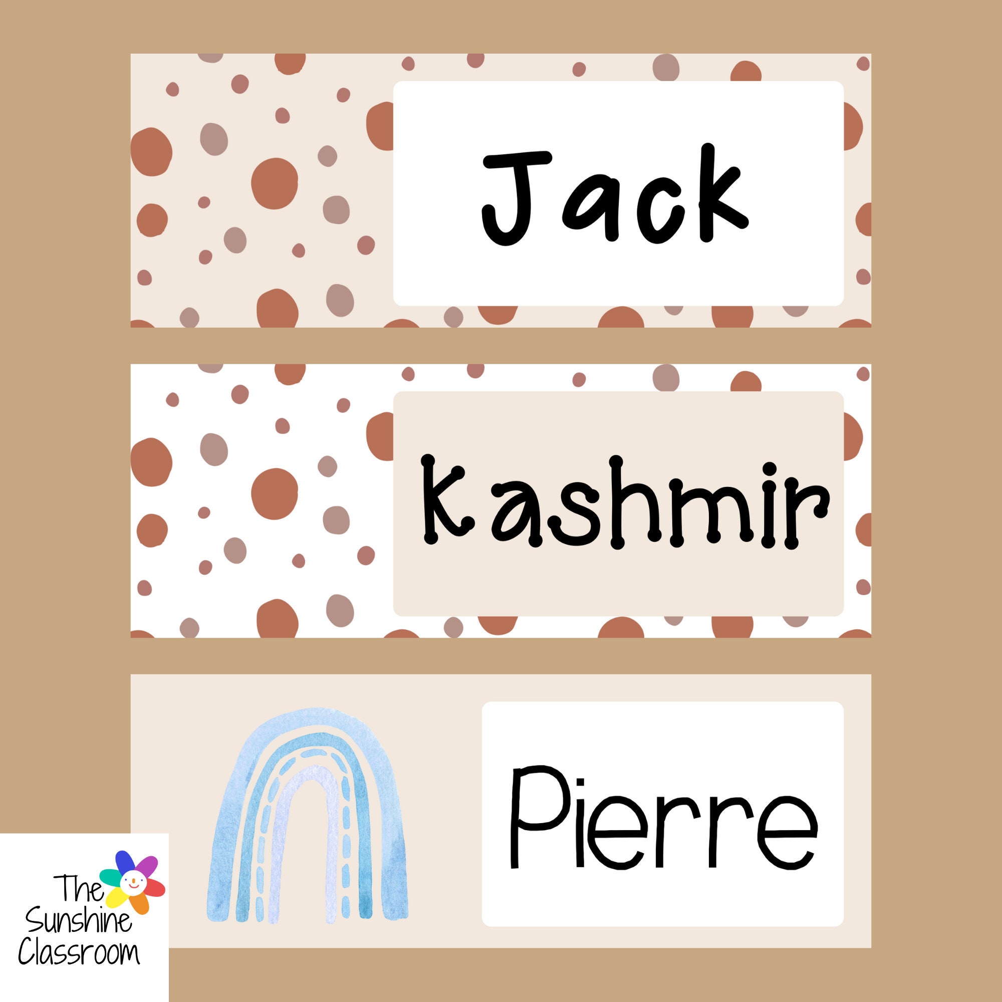 Earthy Boho Rainbow Student Desk Plates | Classroom Name | Decor ...