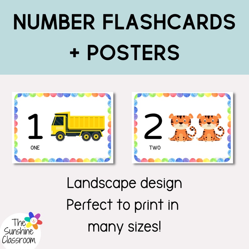 Number Flashcards, Counting Cards, Printable Number Flash Cards, Poster ...