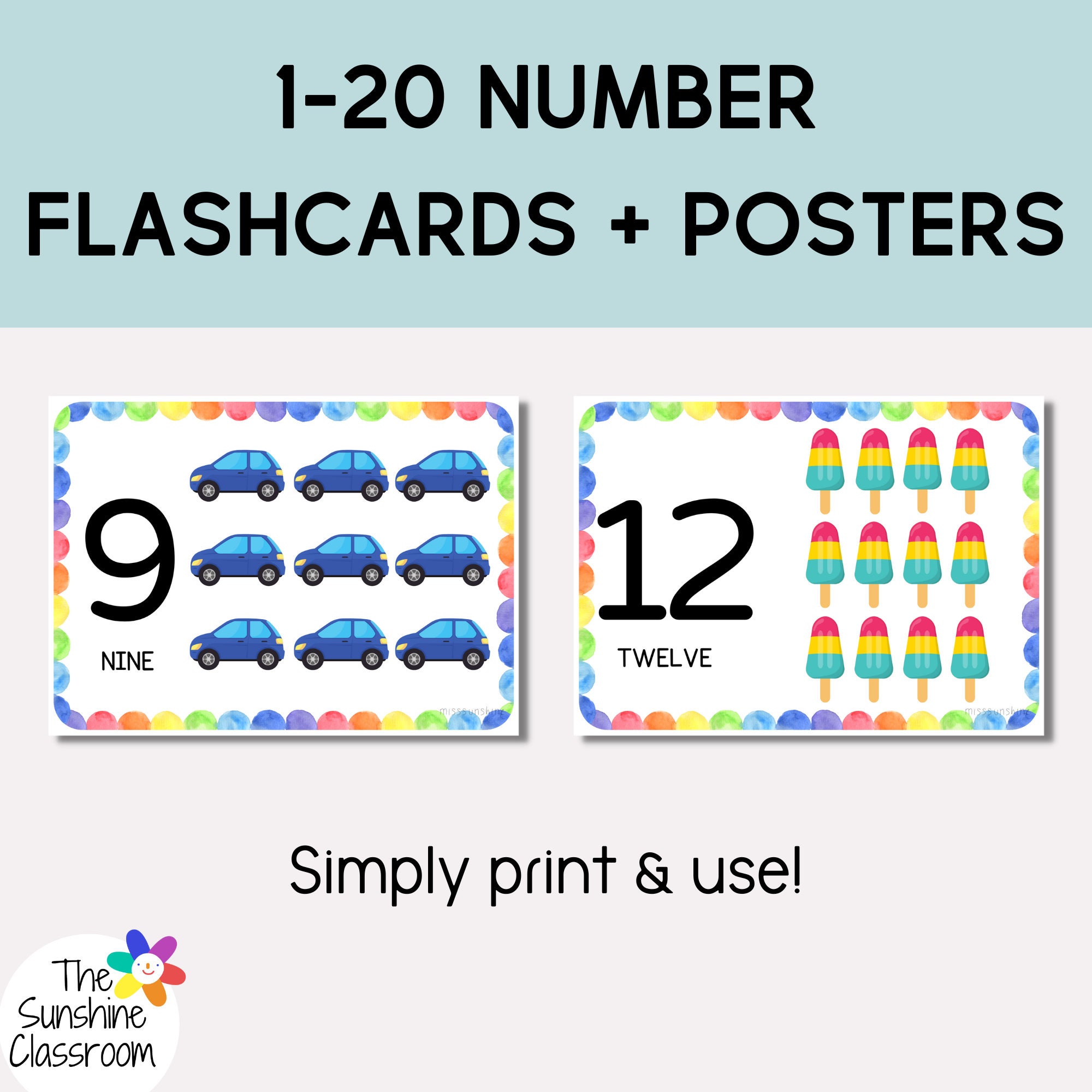 Number Flashcards, Counting Cards, Printable Number Flash Cards, Poster ...