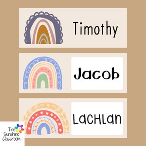 Earthy Boho Rainbow Student Desk Plates | Classroom Name | Decor ...