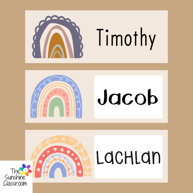 Earthy Boho Rainbow Student Desk Plates | Classroom Name | Decor ...