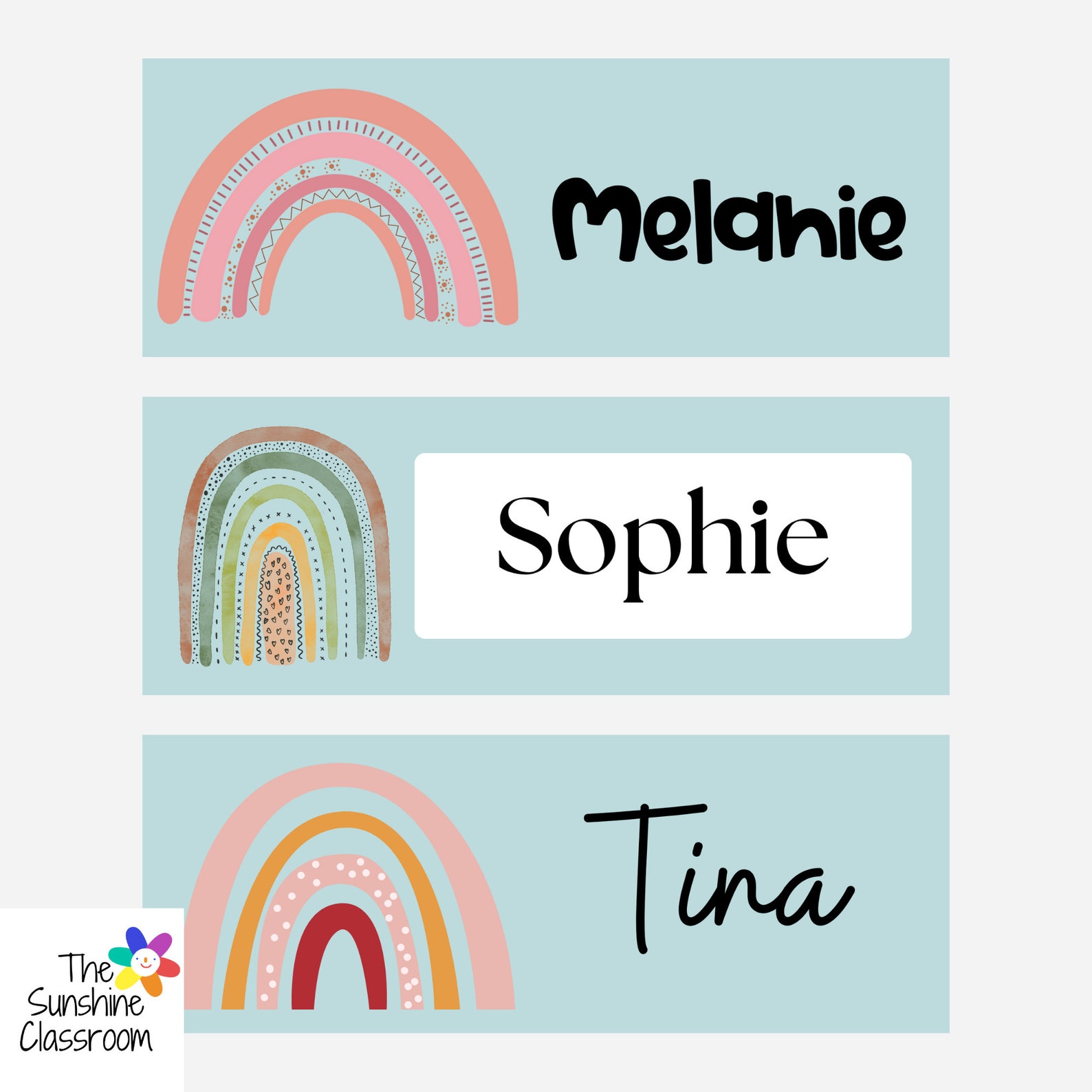 Earthy Boho Rainbow Student Desk Plates Classroom Name - Etsy