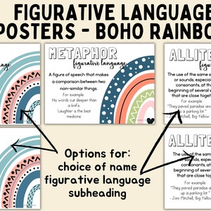 Literacy Devices Figurative Language Posters Boho Rainbow | Grammar ...