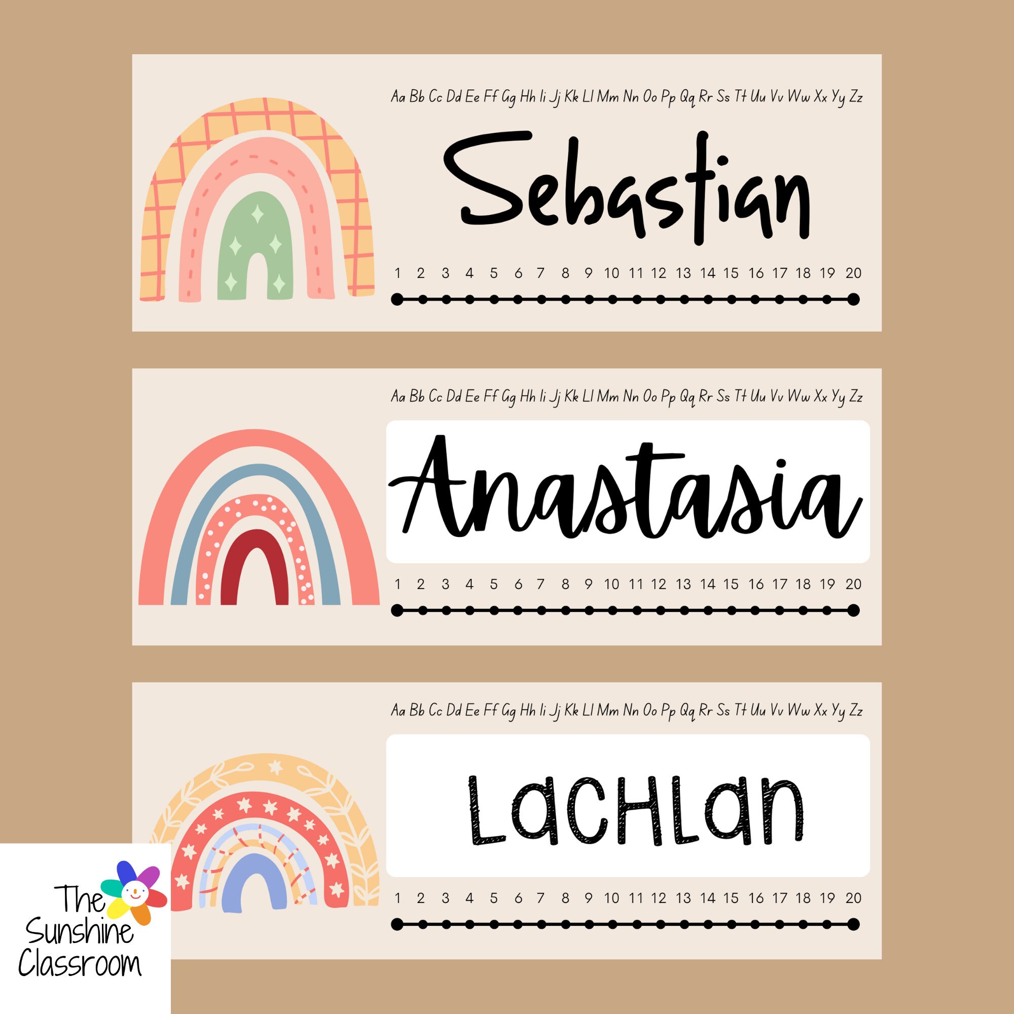 Earthy Boho Rainbow Student Desk Plates | Classroom Name | Decor ...