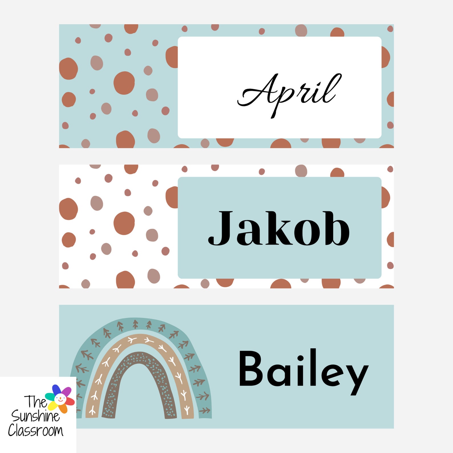 Earthy Boho Rainbow Student Desk Plates Classroom Name - Etsy