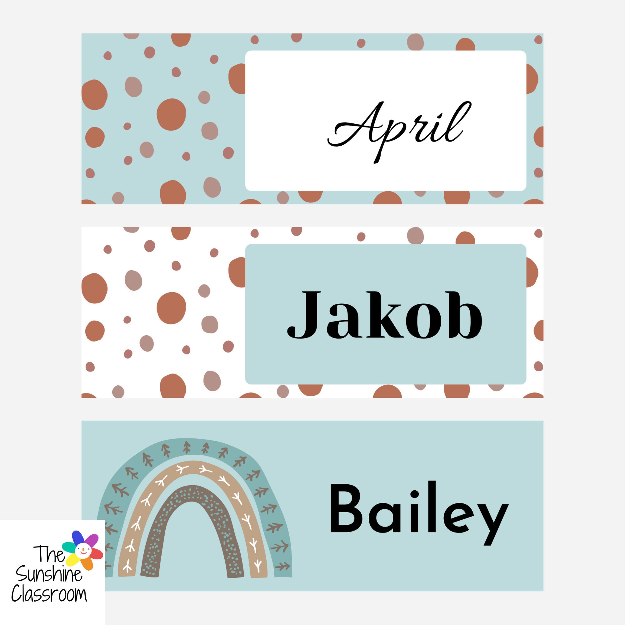 Earthy Boho Rainbow Student Desk Plates | Classroom Name | Decor ...