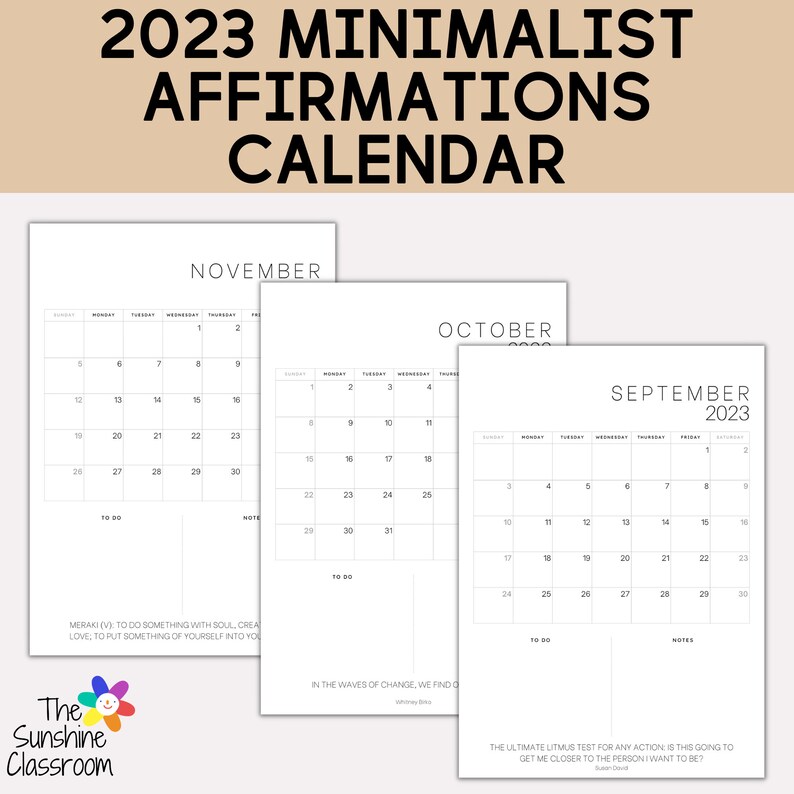 EDITABLE Minimalist 2023 Calendar Blank Affirmations Printable ...