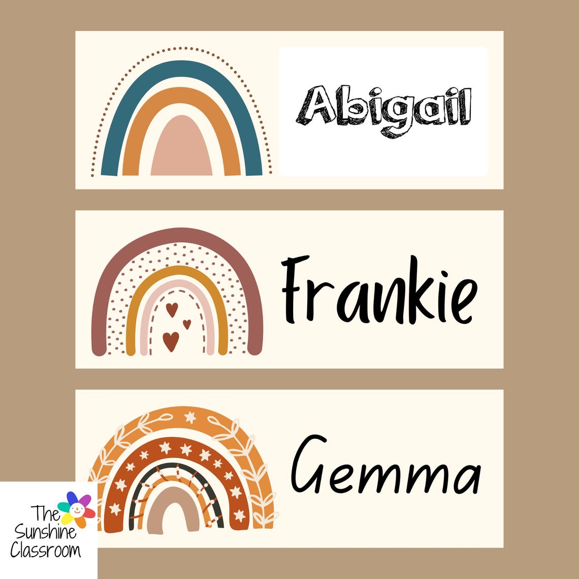 Earthy Boho Rainbow Student Desk Plates Classroom Name Decor Bright ...
