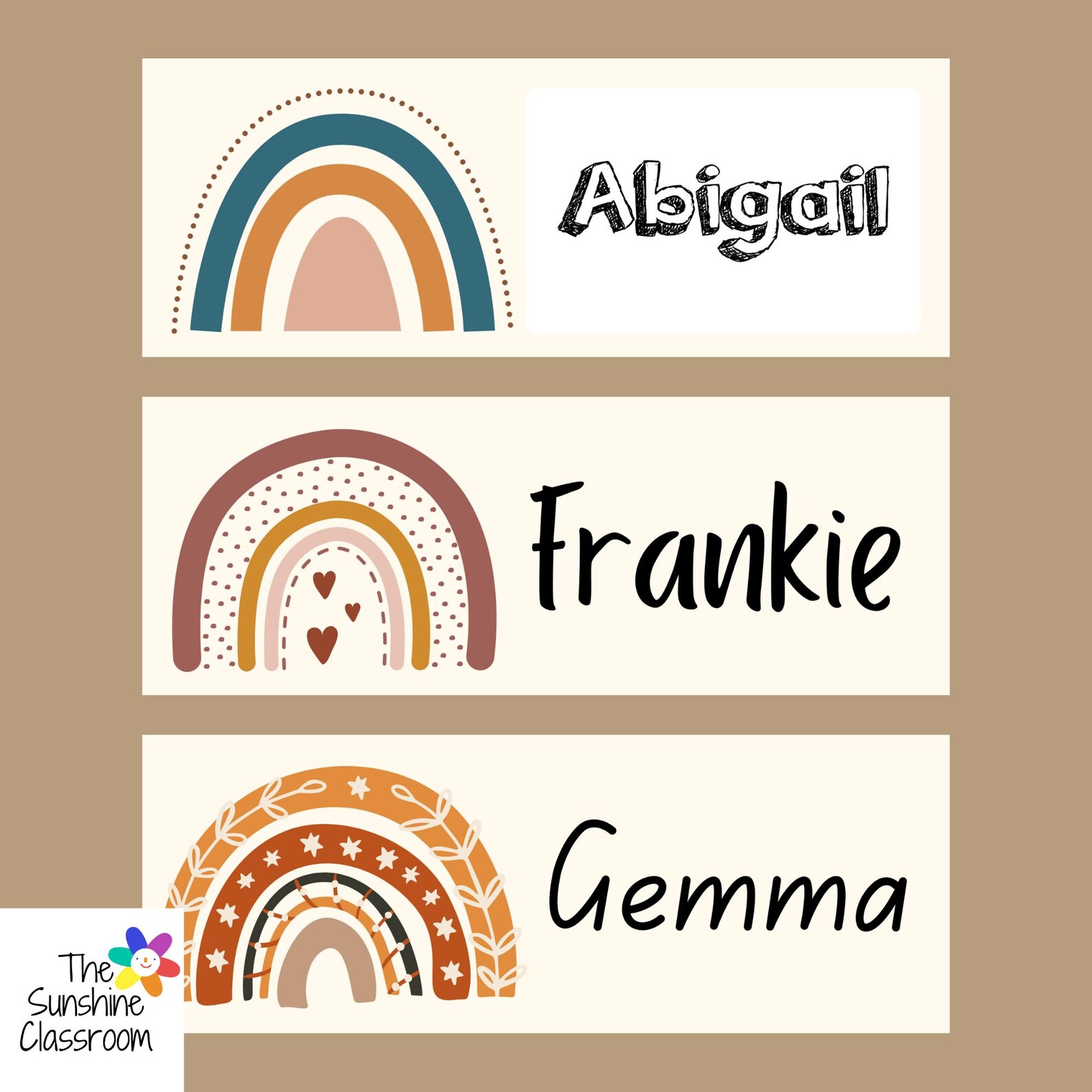 Earthy Boho Rainbow Student Desk Plates Classroom Name Decor Bright ...