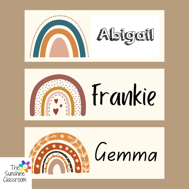 Earthy Boho Rainbow Student Desk Plates Classroom Name Decor Bright ...
