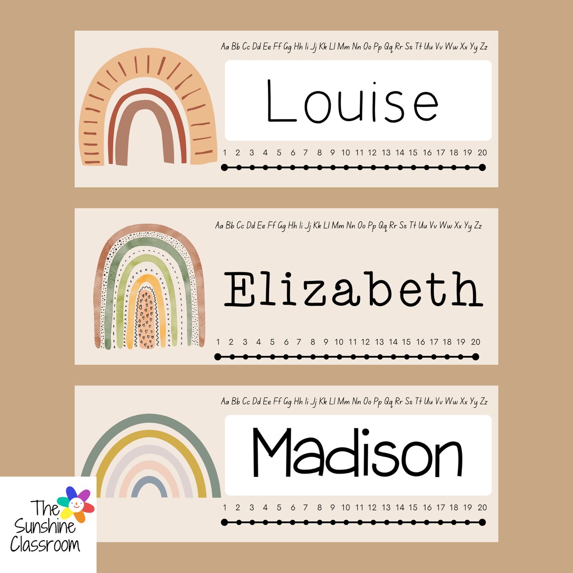 Earthy Boho Rainbow Student Desk Plates Classroom Name Decor Bright ...