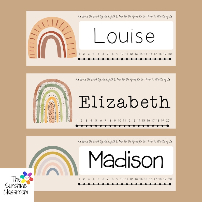 Earthy Boho Rainbow Student Desk Plates Classroom Name Decor Bright ...