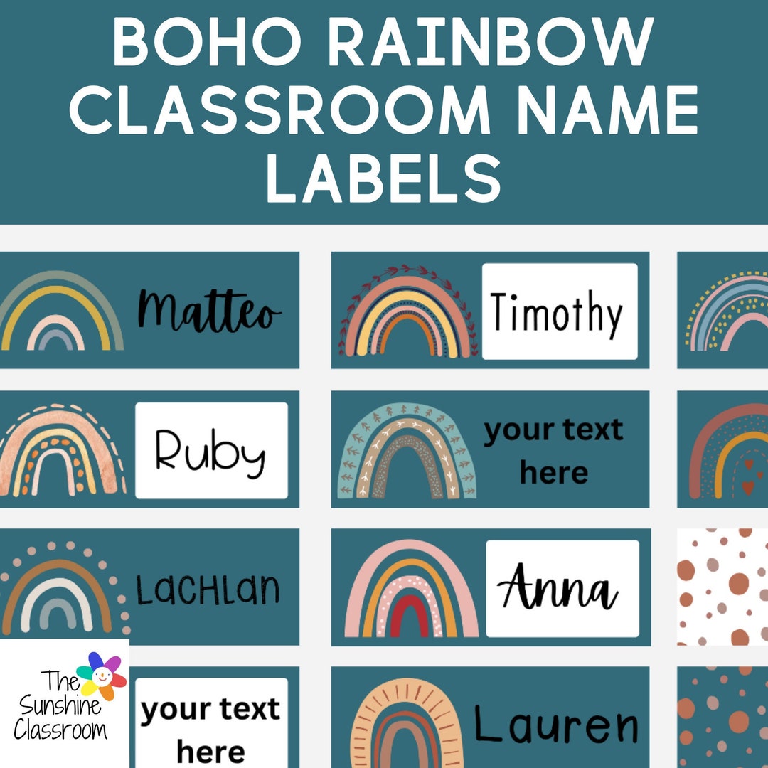 Earthy Boho Rainbow Student Desk Plates Classroom Name - Etsy