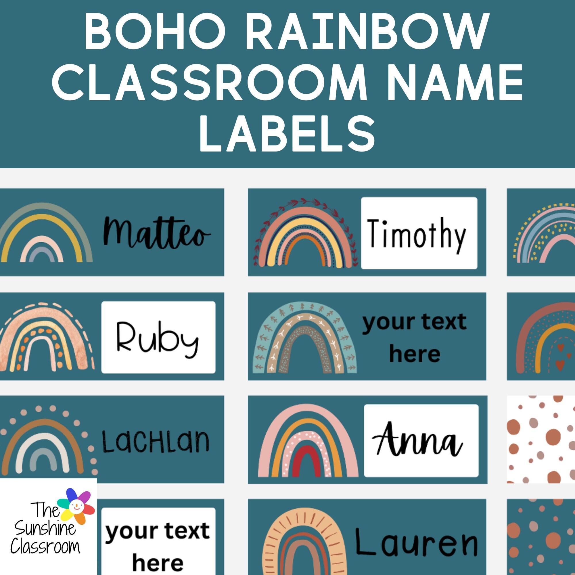 Earthy Boho Rainbow Student Desk Plates Classroom Name - Etsy