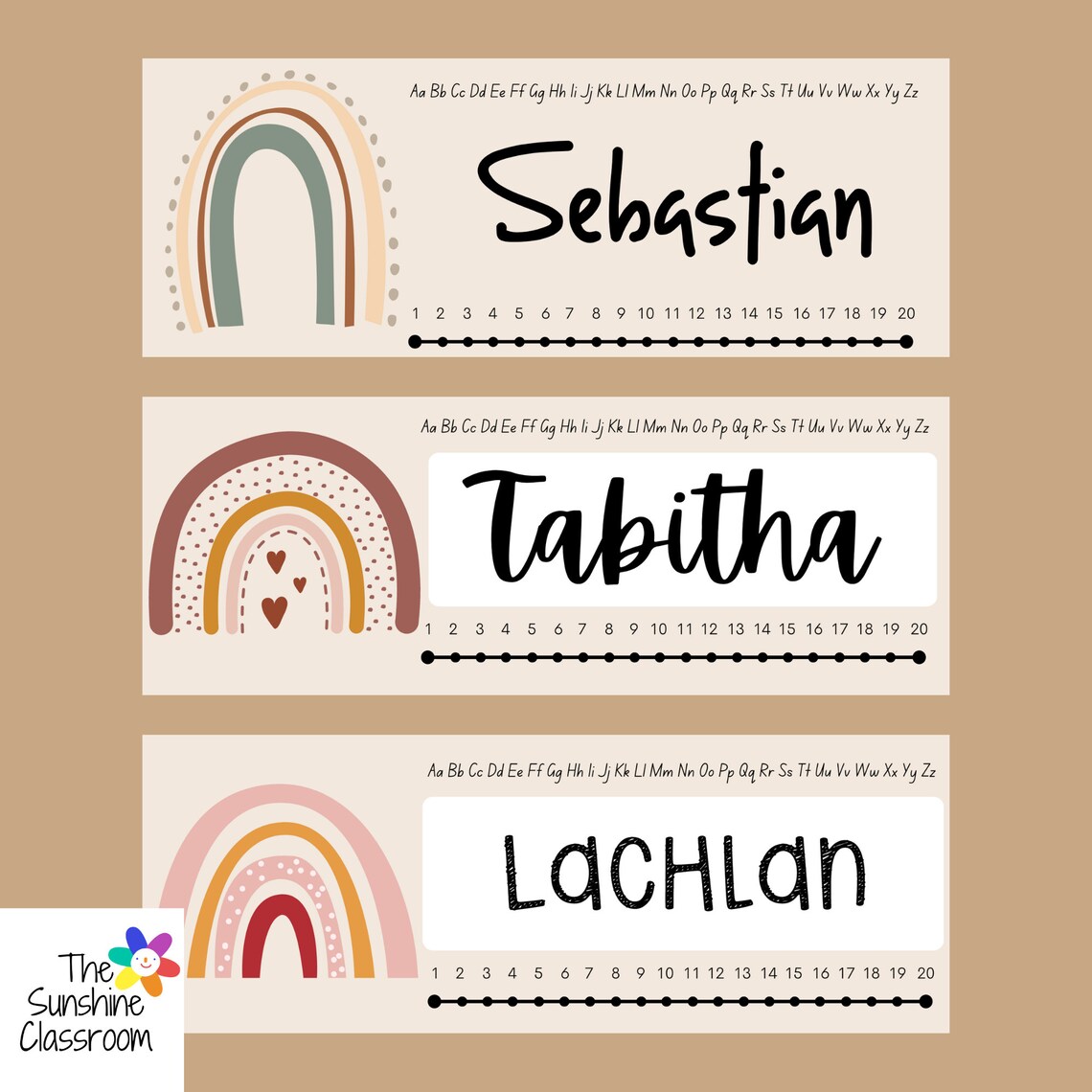 Earthy Boho Rainbow Student Desk Plates Classroom Name Decor Bright ...