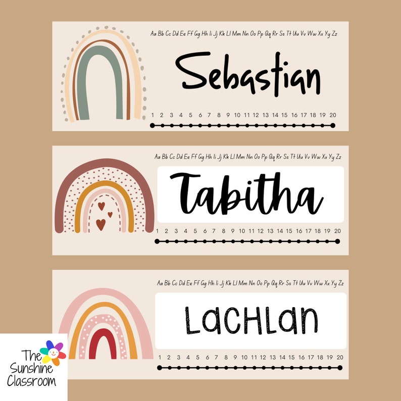 Earthy Boho Rainbow Student Desk Plates Classroom Name Decor Bright ...