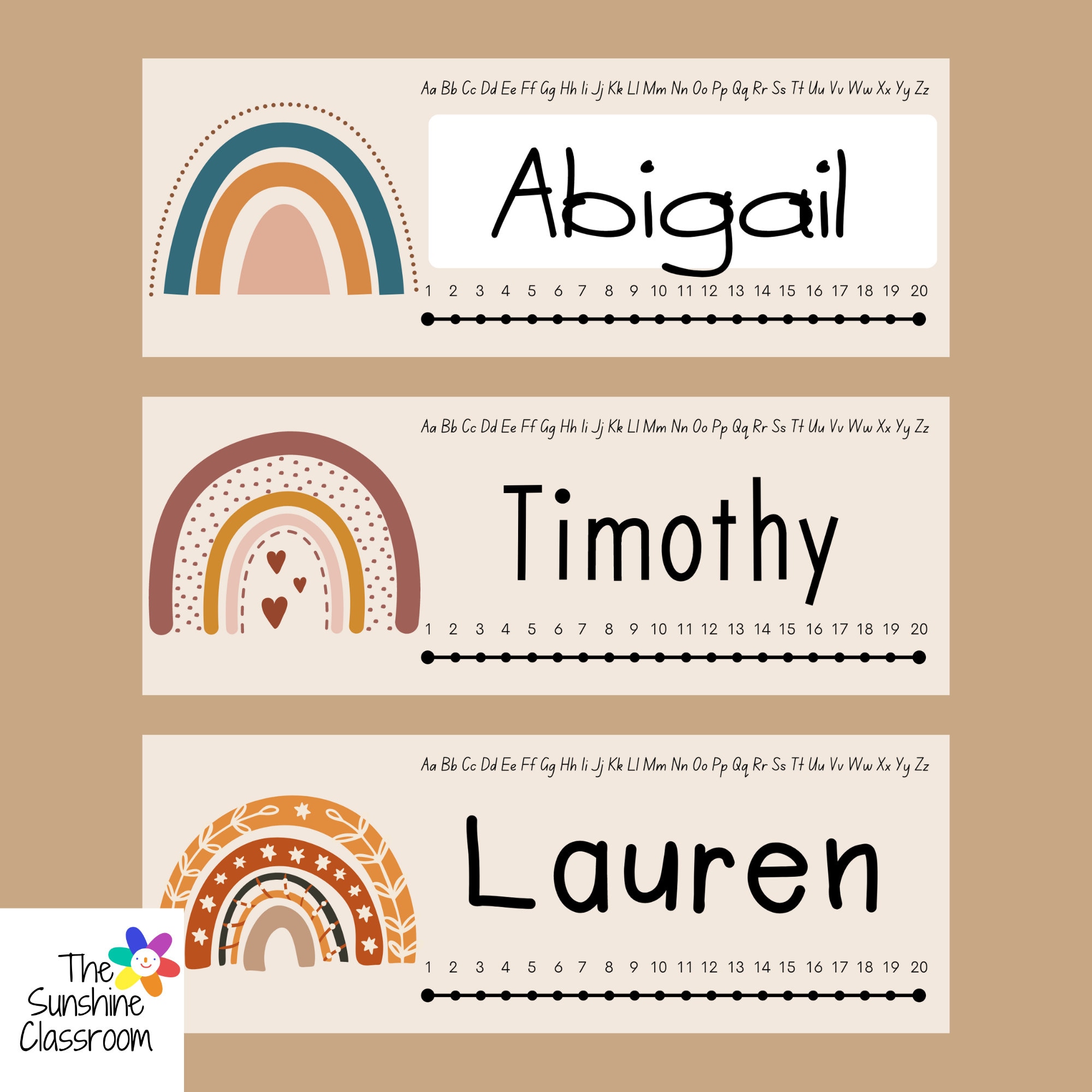 Earthy Boho Rainbow Student Desk Plates Classroom Name Decor Bright ...