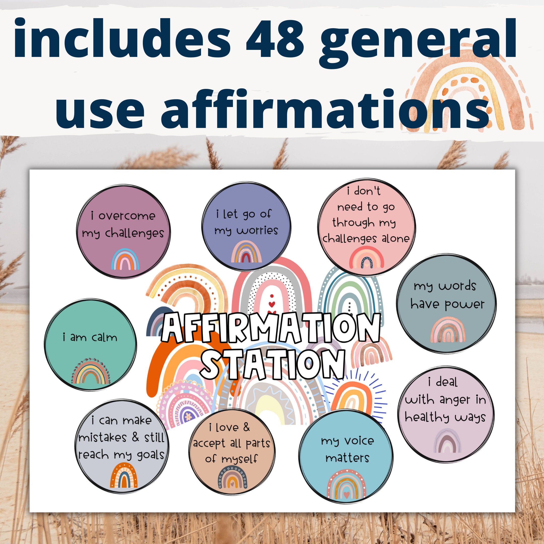 Boho Rainbow Character Traits Affirmation Station Editable | Etsy