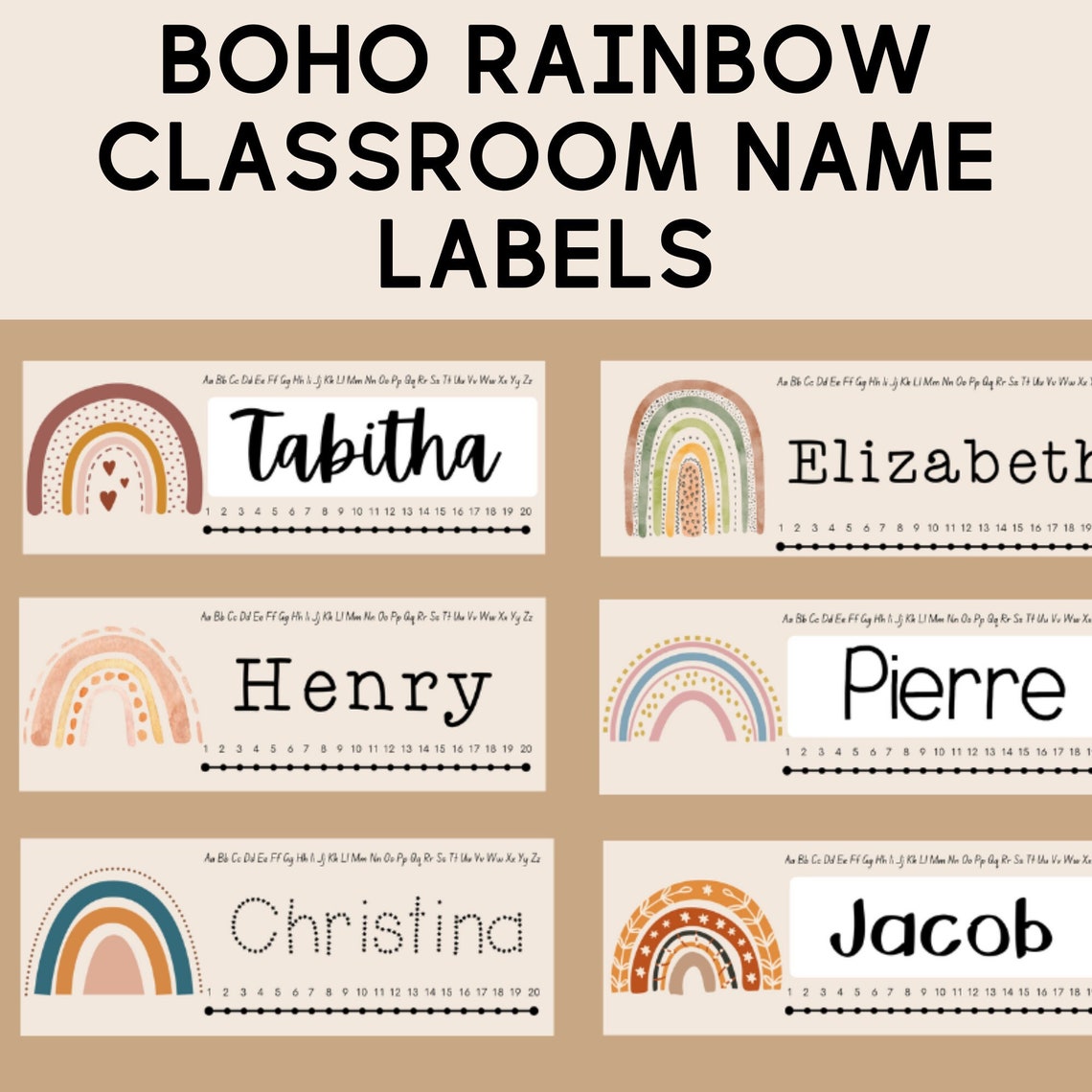Earthy Boho Rainbow Student Desk Plates Classroom Name - Etsy