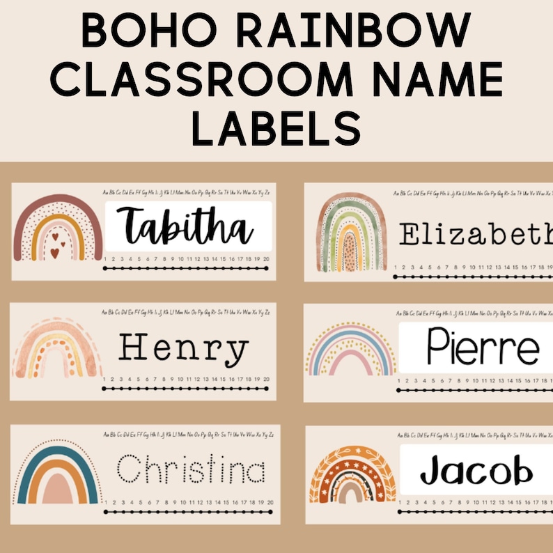 Earthy Boho Rainbow Student Desk Plates Classroom Name Decor Bright ...