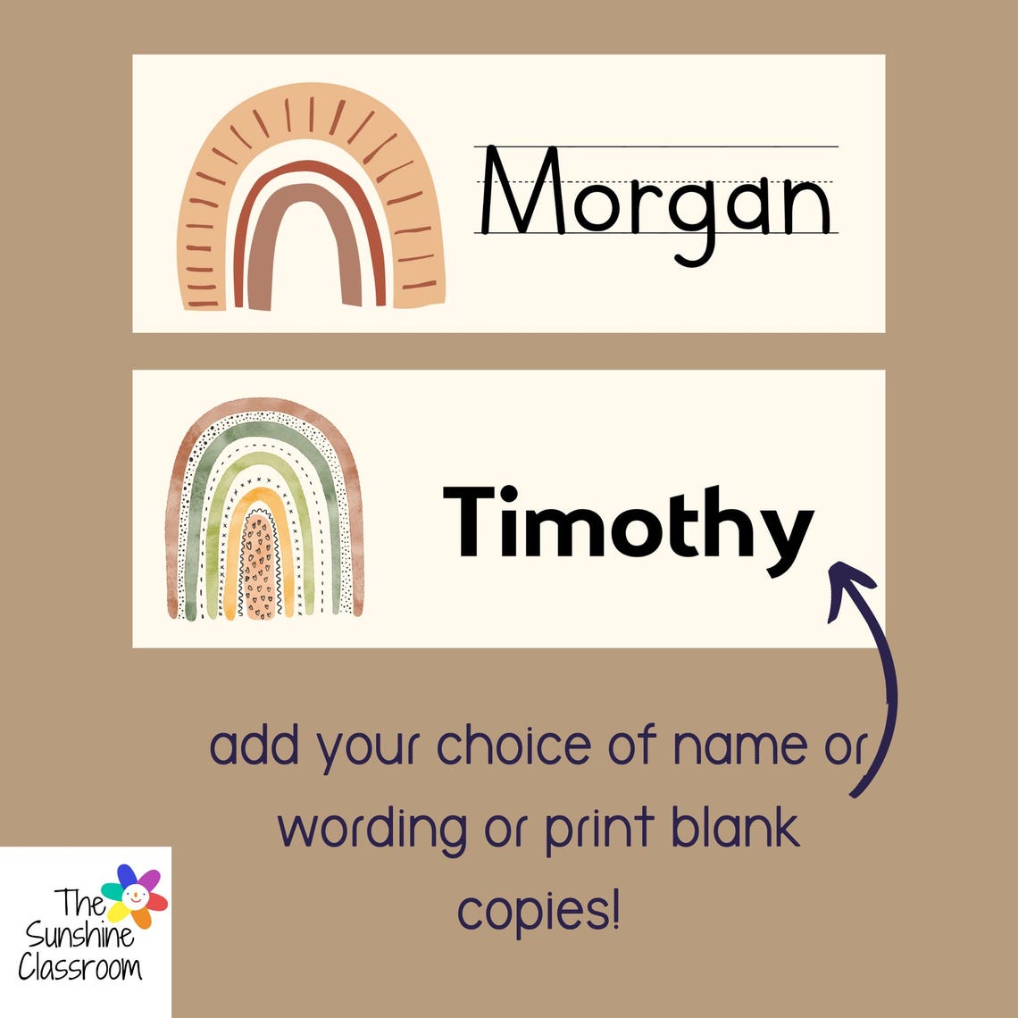 Earthy Boho Rainbow Student Desk Plates Classroom Name Decor Bright ...