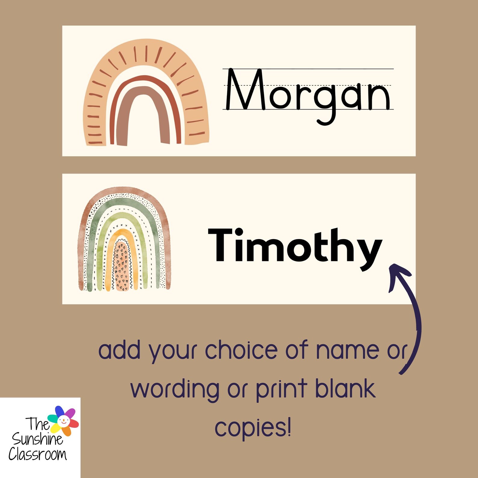 Earthy Boho Rainbow Student Desk Plates Classroom Name Decor Bright ...