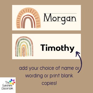 Earthy Boho Rainbow Student Desk Plates Classroom Name Decor Bright ...