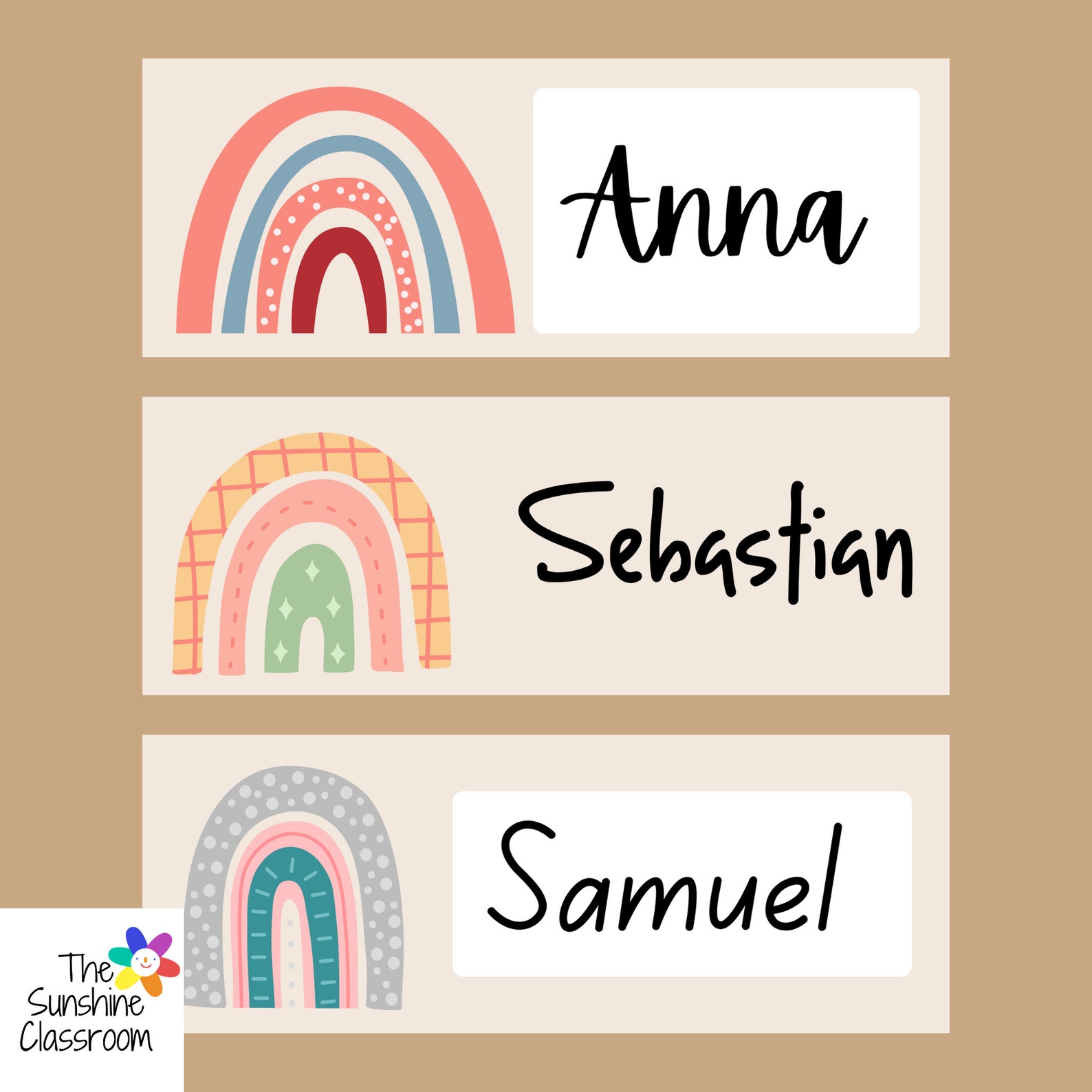 Earthy Boho Rainbow Student Desk Plates | Classroom Name | Decor ...