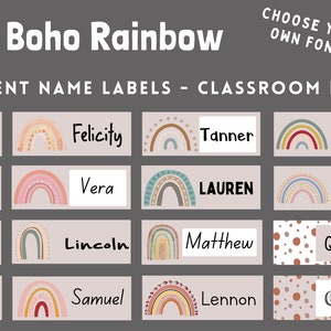 Earthy Boho Rainbow Student Desk Plates Classroom Name Decor Pearl ...