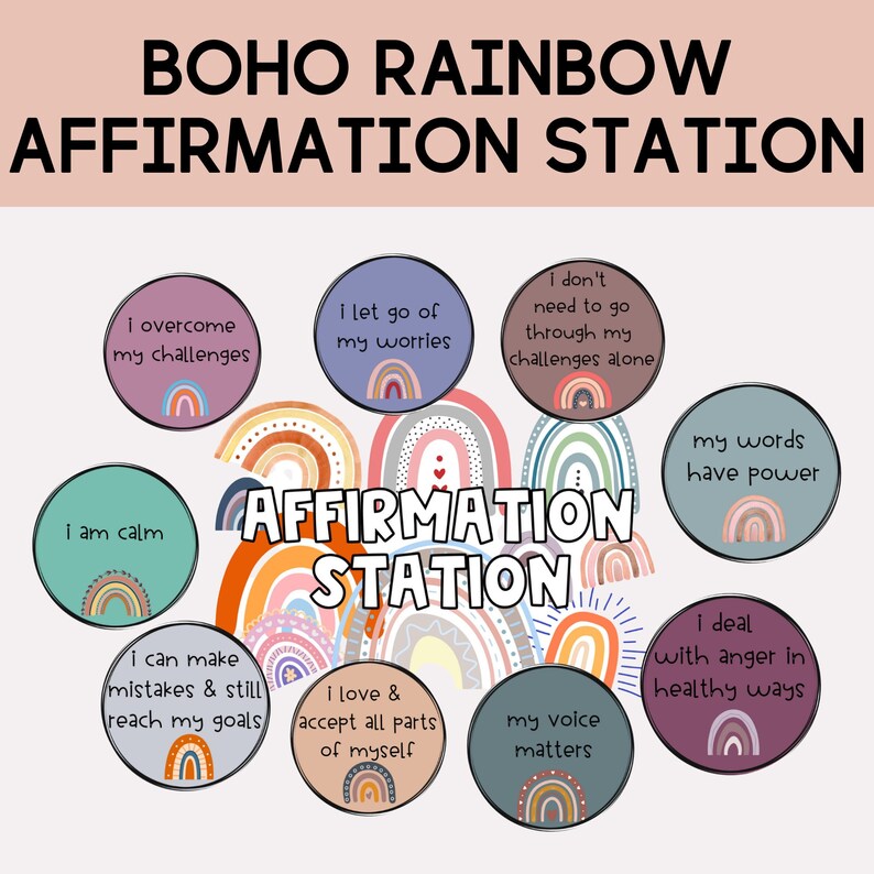 Boho Rainbow Character Traits Affirmation Station Editable Classroom ...