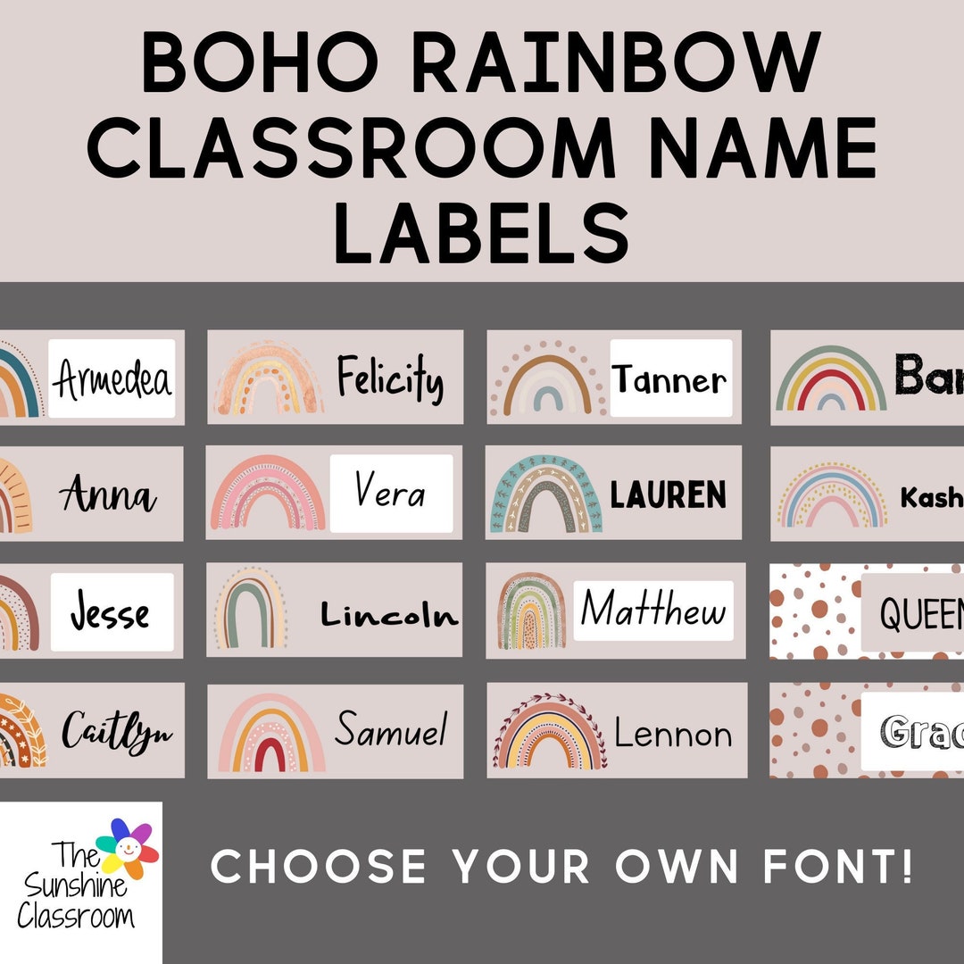 Earthy Boho Rainbow Student Desk Plates Classroom Name Decor Pearl ...