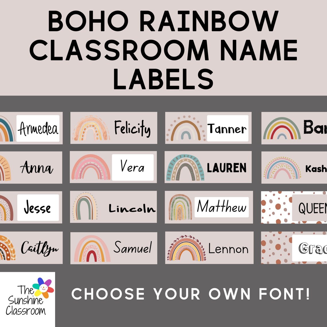 Earthy Boho Rainbow Student Desk Plates Classroom Name Decor Pearl ...