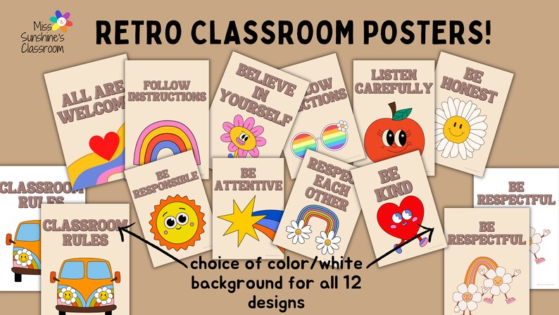RETRO Classroom Rules Collection | Decor | Bulletin | Fun | Reminders ...