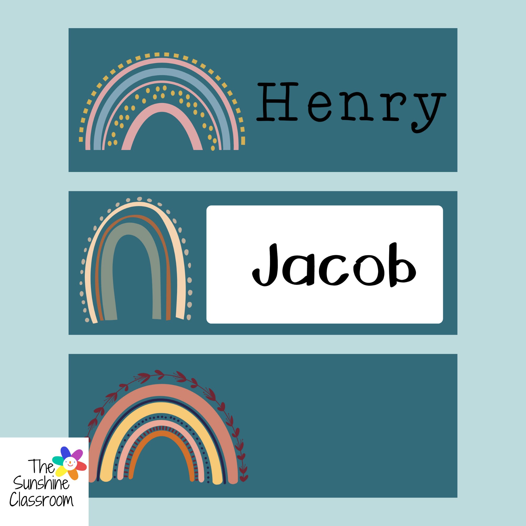 Earthy Boho Rainbow Student Desk Plates Classroom Name - Etsy