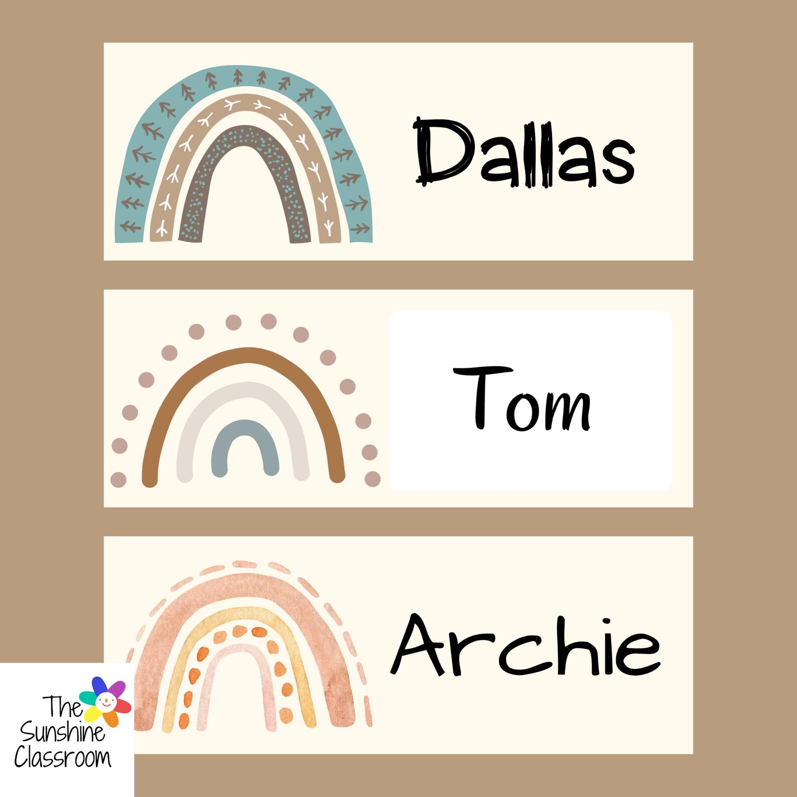 Earthy Boho Rainbow Student Desk Plates Classroom Name Decor Bright ...