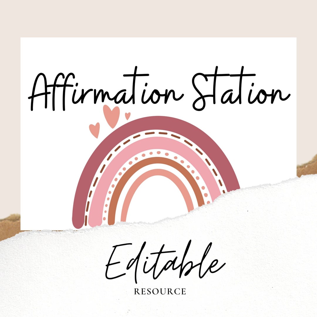 Boho Rainbow Round Affirmation Station Editable Display Bulletin Board ...